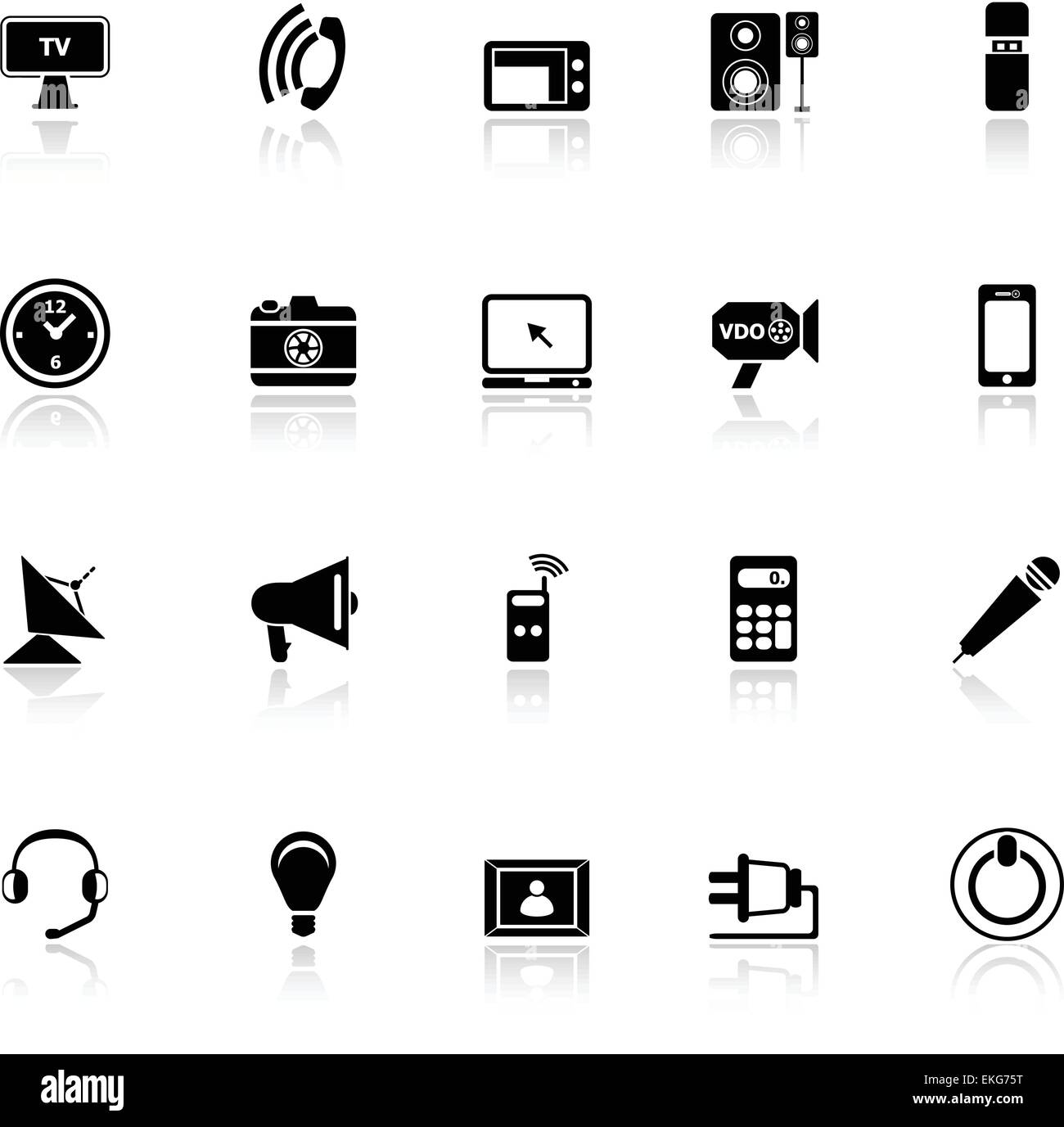 Electronic icons with reflect on white background, stock vector Stock ...