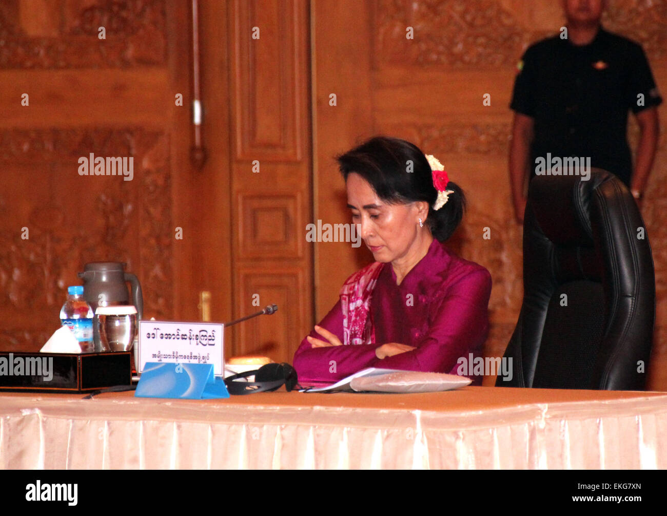 Nay Pyi Taw, Myanmar. 10th Apr, 2015. Myanmar's opposition leader Aung ...