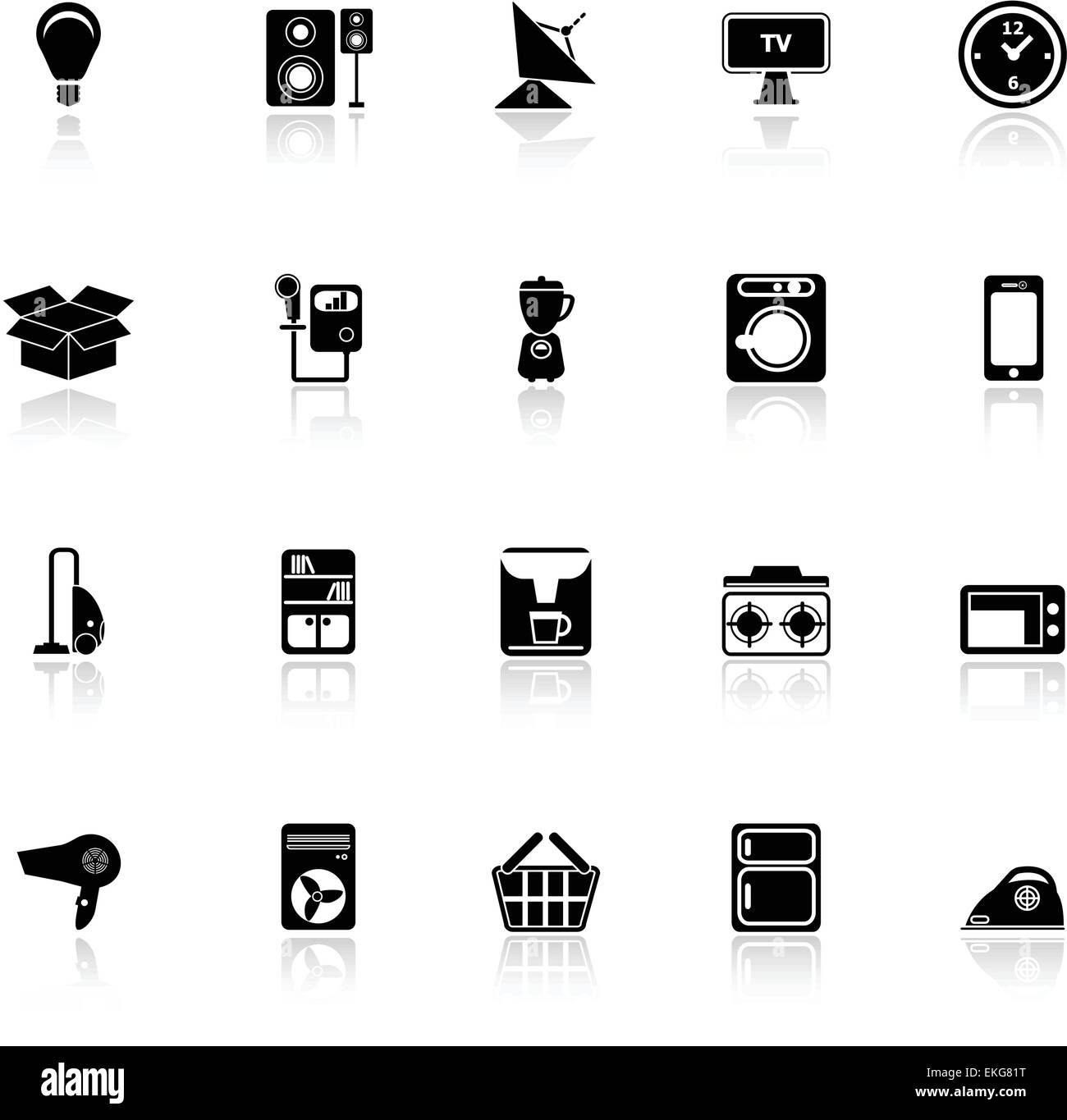 Home related icons with reflect on white background, stock vector Stock ...