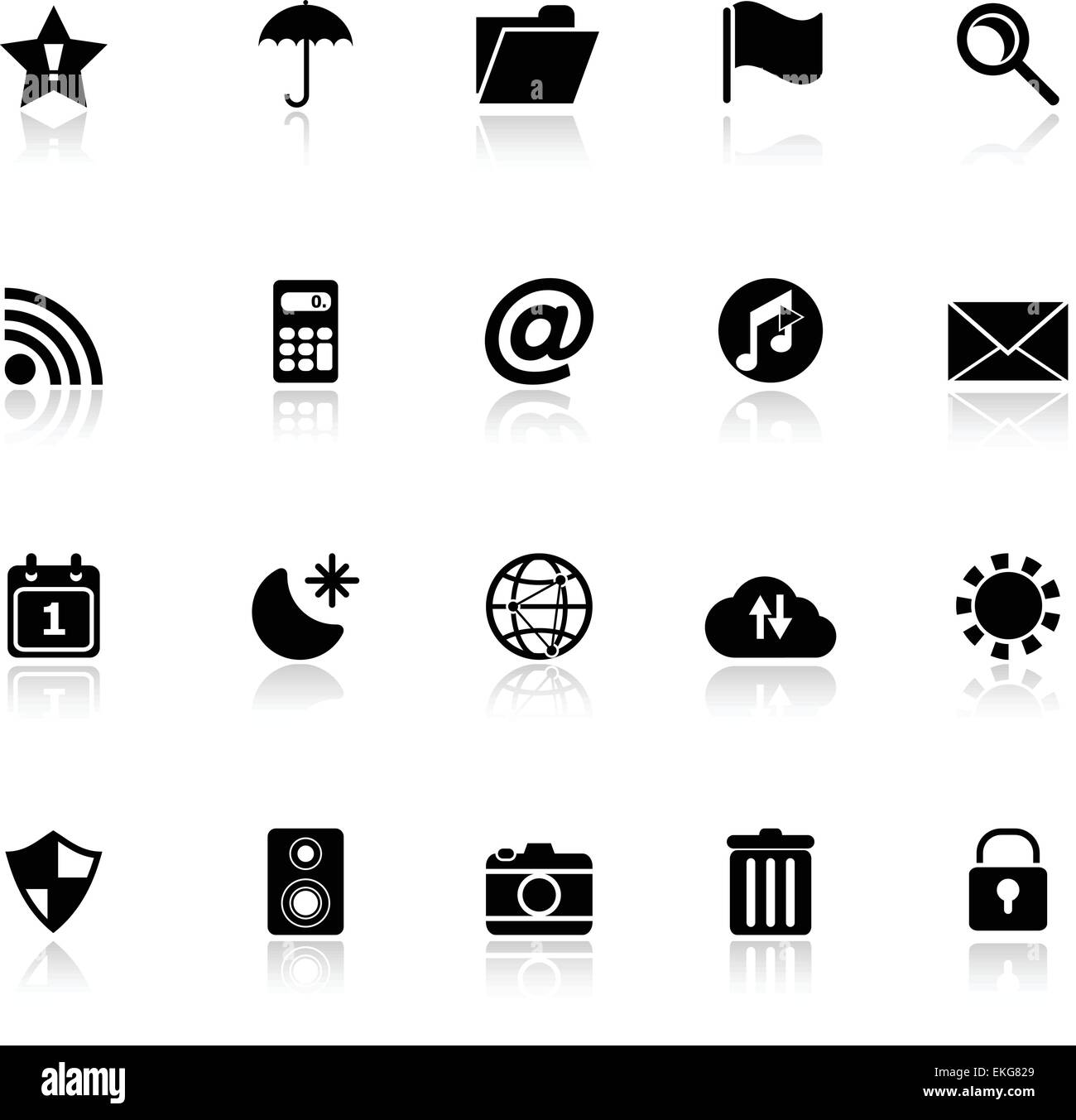 Tool bar icons with reflect on white background, stock vector Stock ...