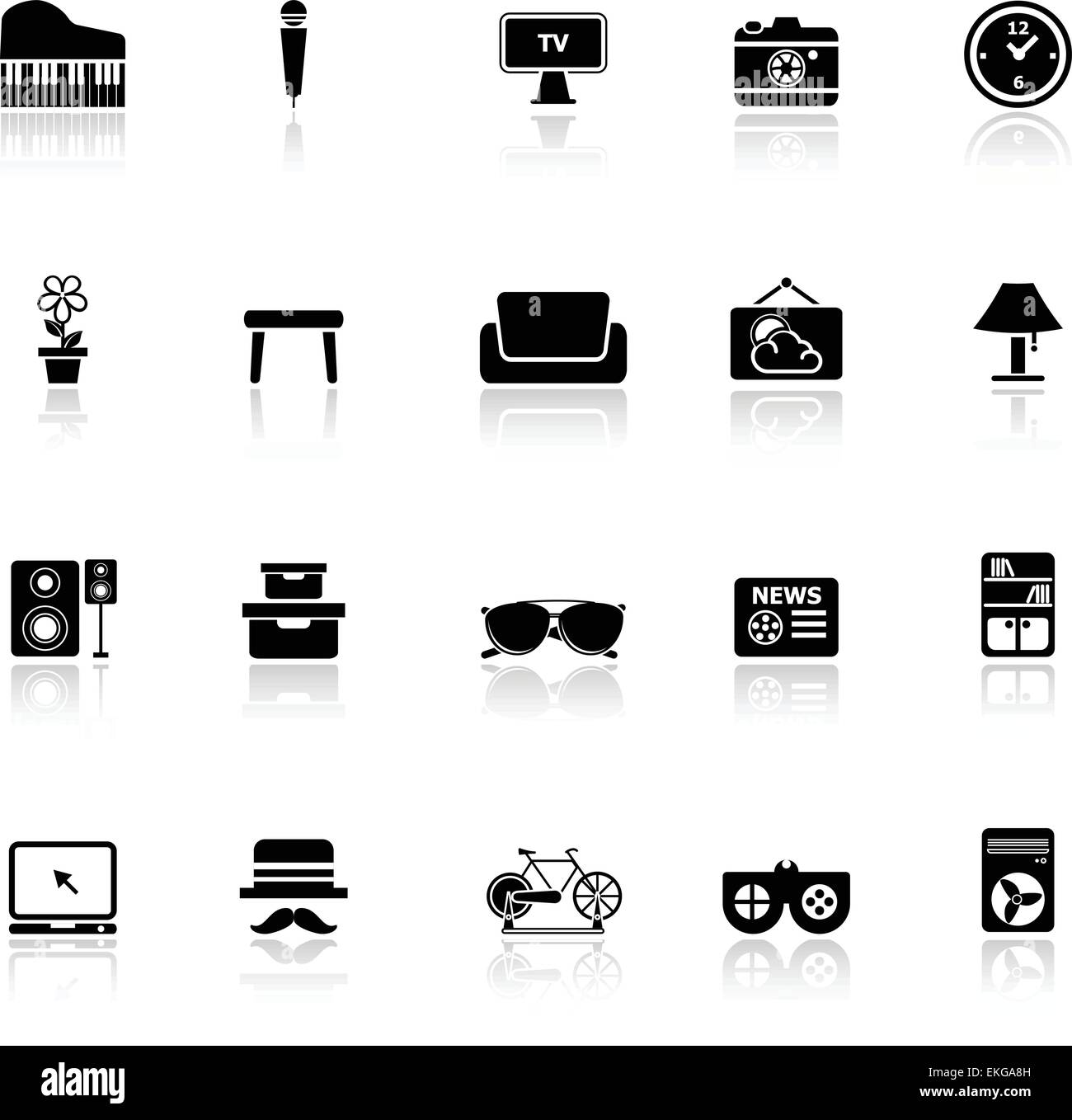Living room icons with reflect on white background, stock vector Stock ...