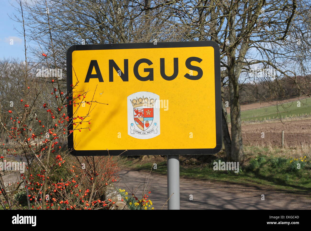 Angus boundary sign near Newtyle Scotland April 2015 Stock Photo - Alamy