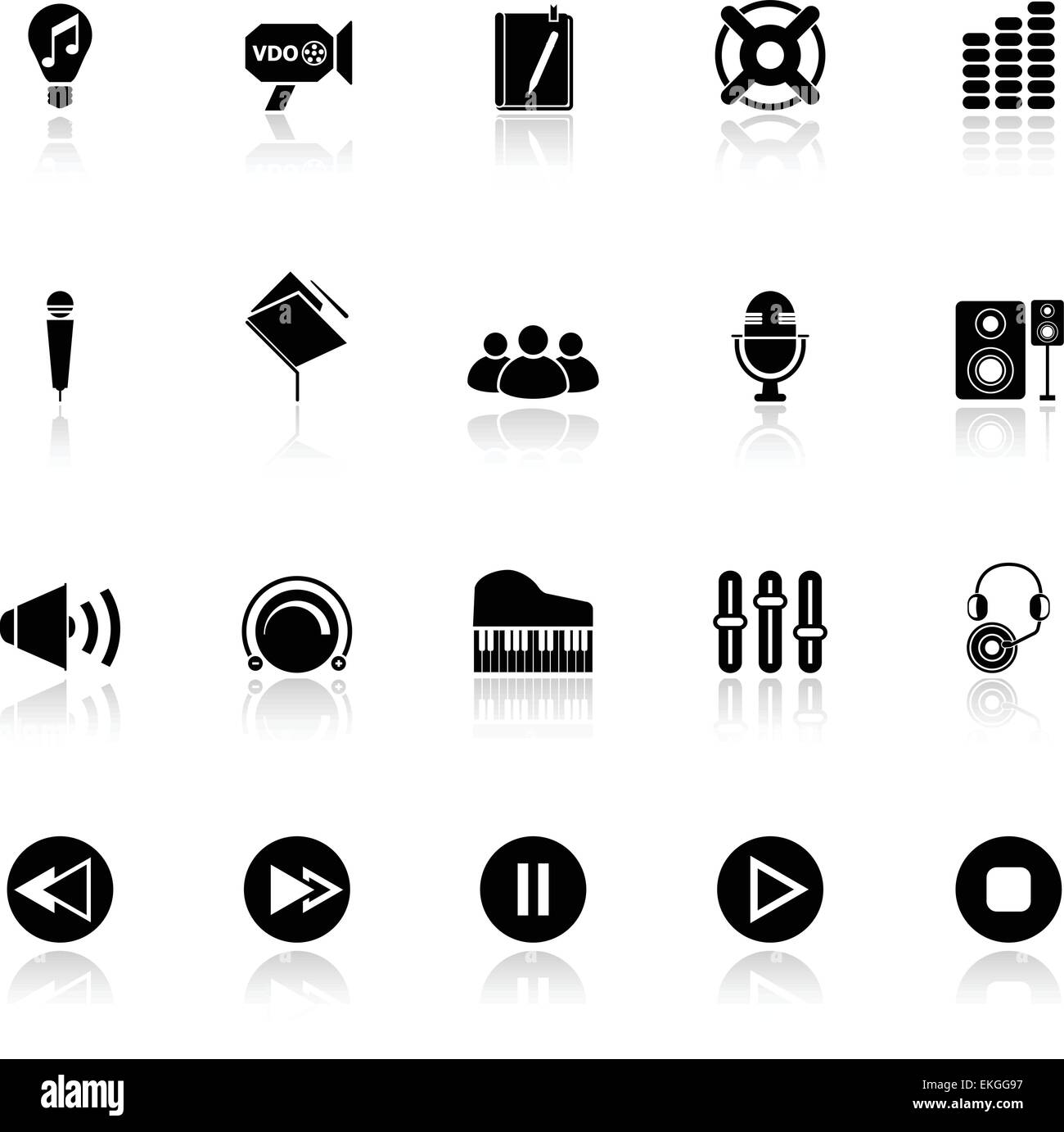 Music icons with reflect on white background, stock vector Stock Vector ...
