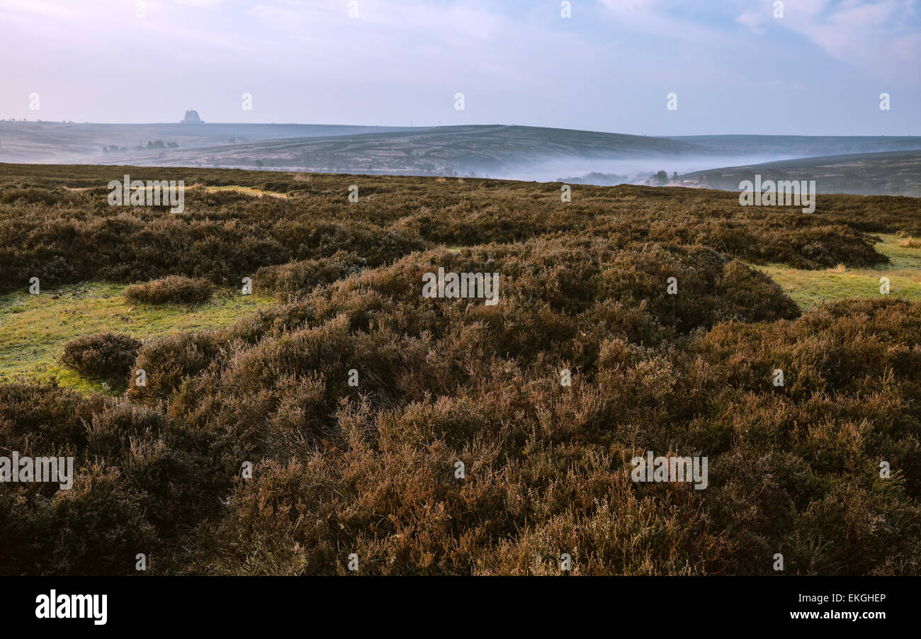 North York Moors National Park at dawn with mist lifting over lowland ...