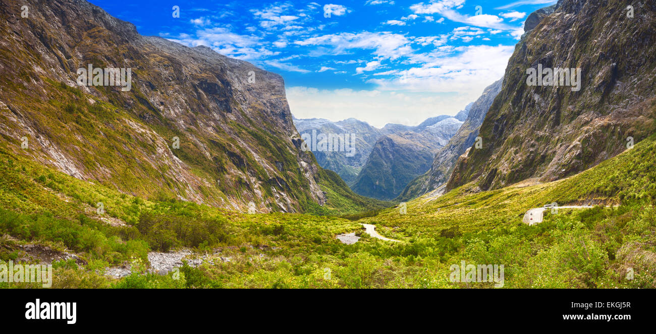 Mountain valley on the way to Milford Sound. Panorama Stock Photo - Alamy