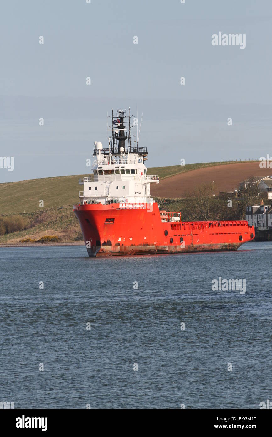 Platform supply ship MV E.R. Kristiansand arriving Montrose harbour ...