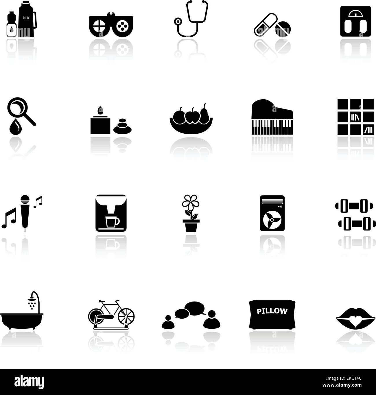 Wellness icons with reflect on white background, stock vector Stock ...