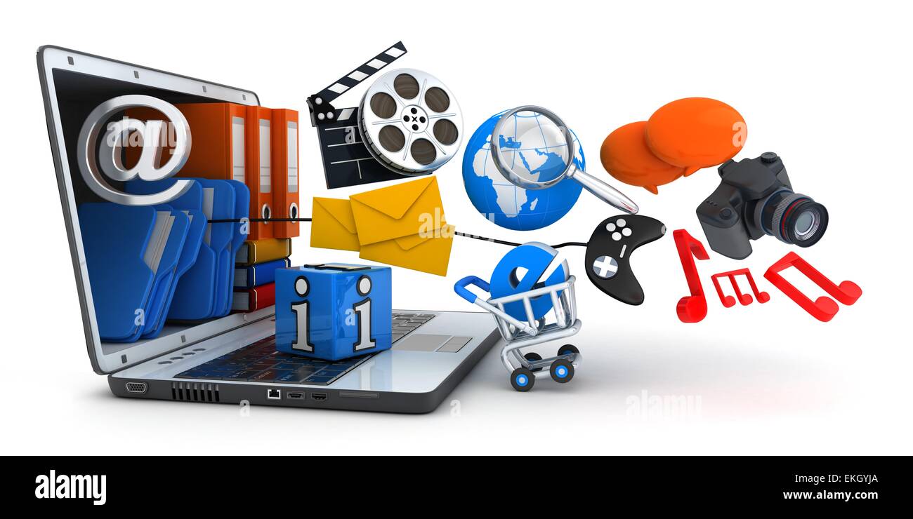 Laptop and multimedia (done in 3d Stock Photo - Alamy