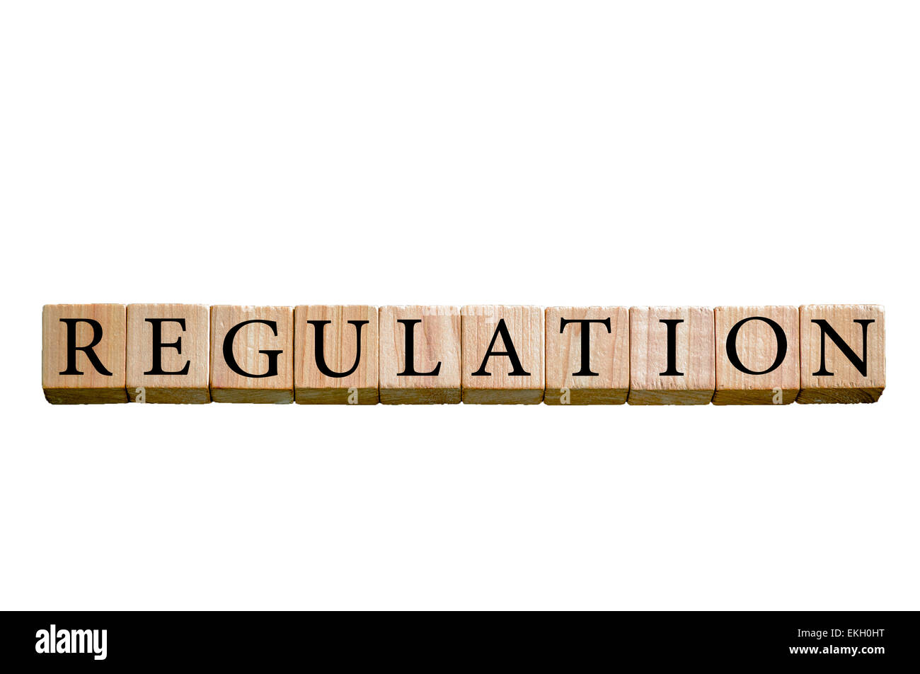 Word REGULATION. Wooden small cubes with letters isolated on white ...
