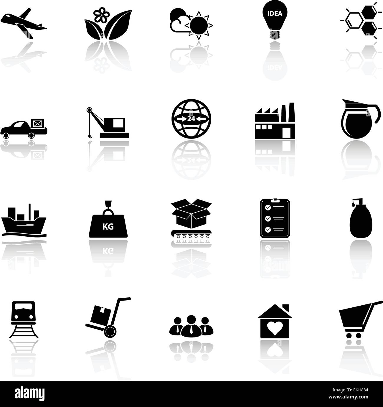 Supply chain and logistic icons with reflect on white background, stock ... Supply chain and logistic icons with reflect on white background, stock ...