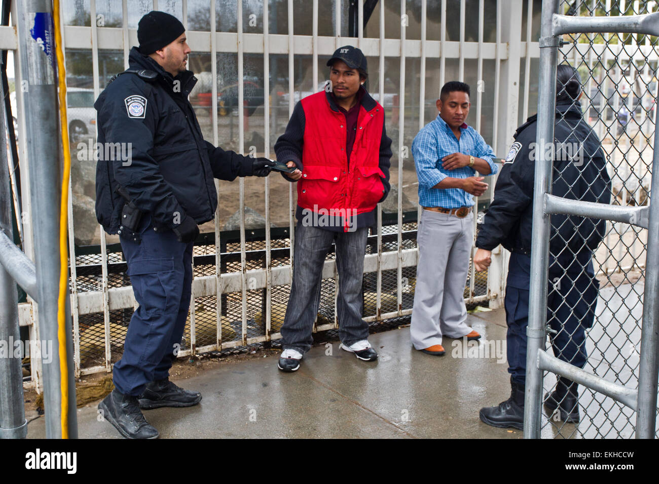 At the San Luis Port of Entry, two men have their identification ...
