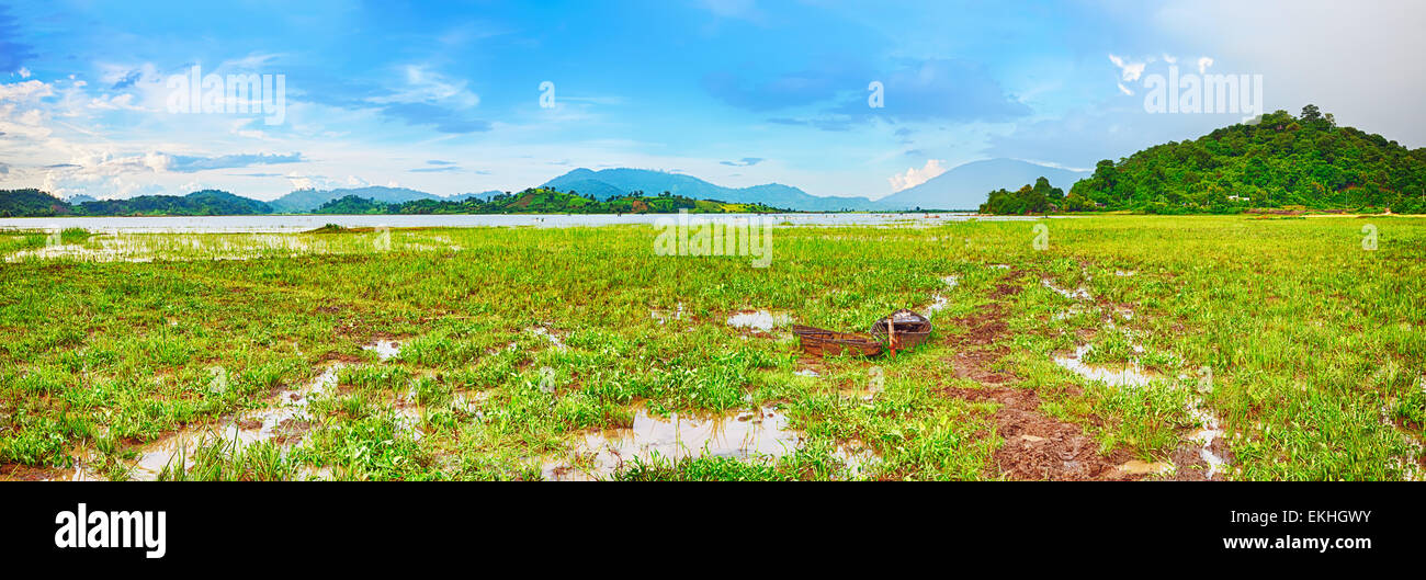 Panorama of a Lak lake at sunset Stock Photo - Alamy