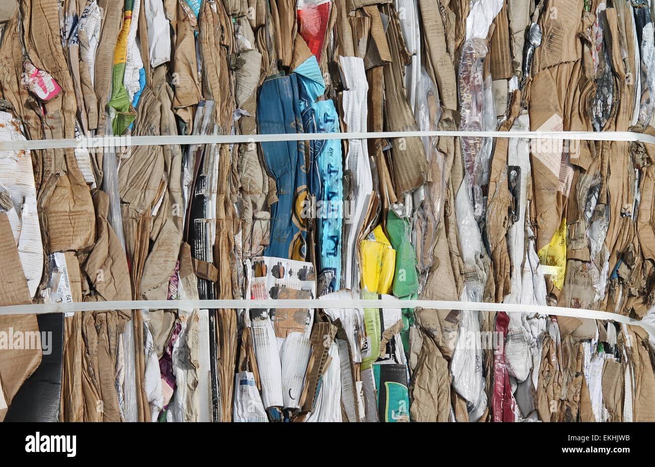 Used paper and cardboard compressed for recycling, paper, cardboard ...