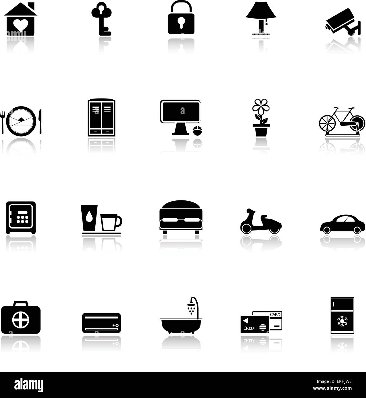General home stay icons with reflect on white background, stock vector ...