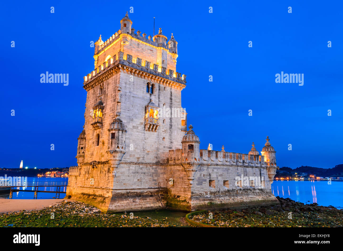 Lisbon, Portugal. Belem Tower (Torre de Belem) is a fortified tower ...