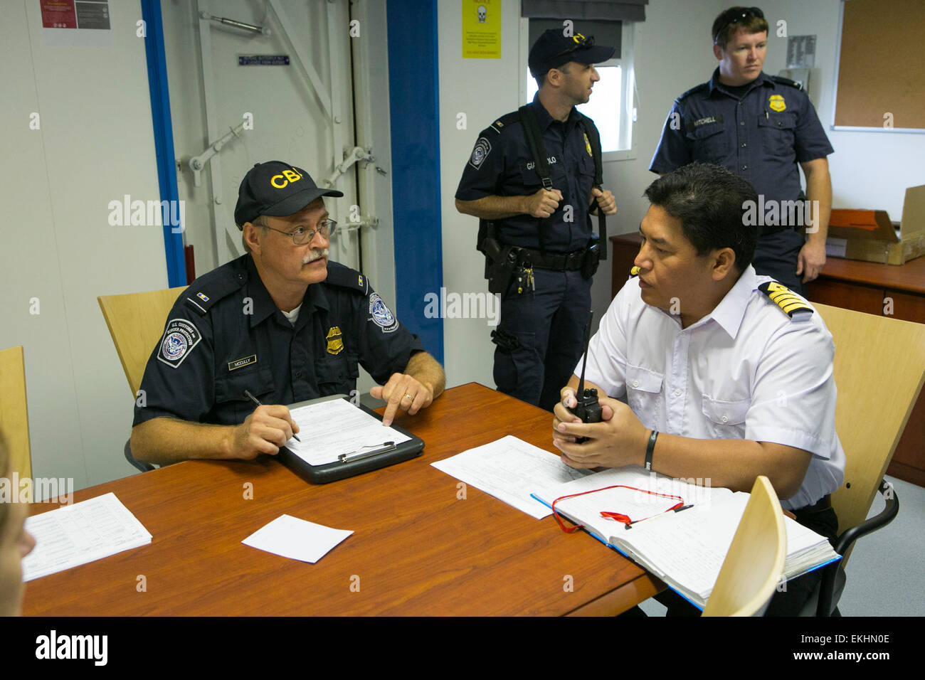 CBP officers conducted an interview with a ship's captain as the vessel ...