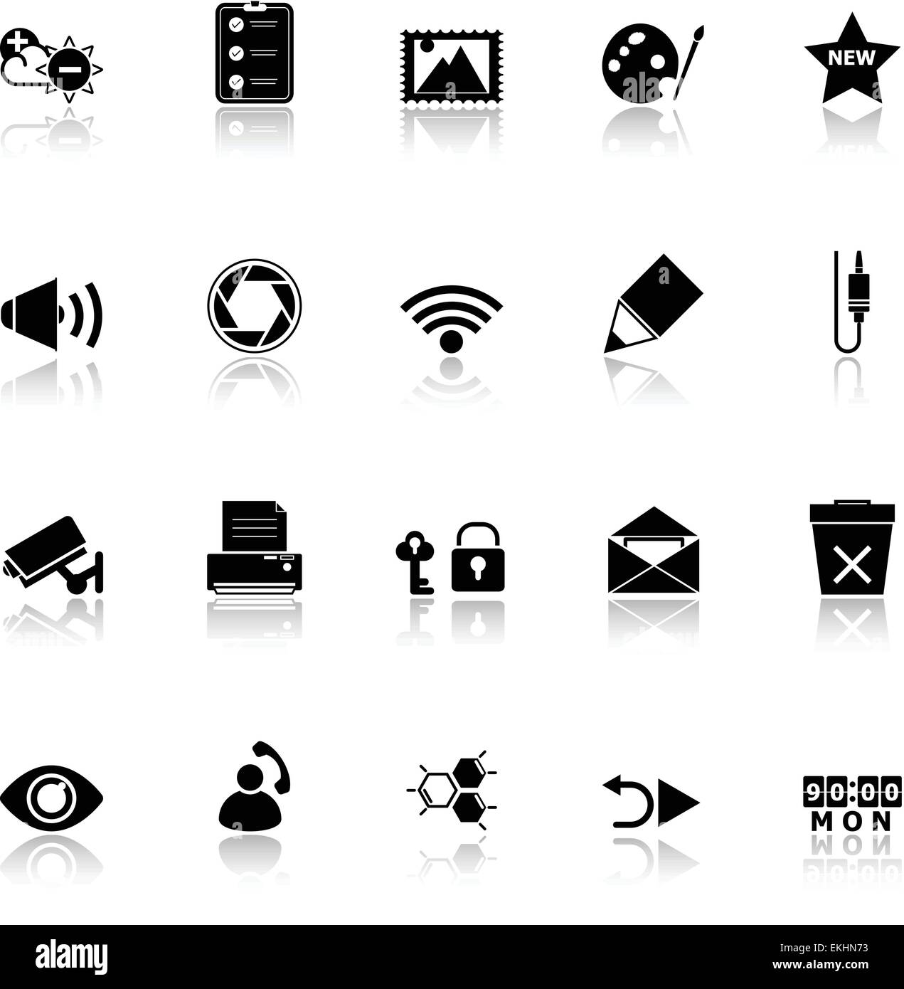General computer screen icons with reflect on white background, stock ...