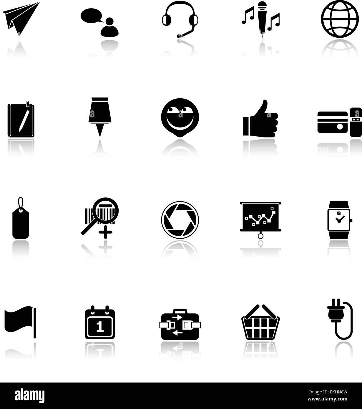 Technology gadget screen icons with reflect on white background, stock ...