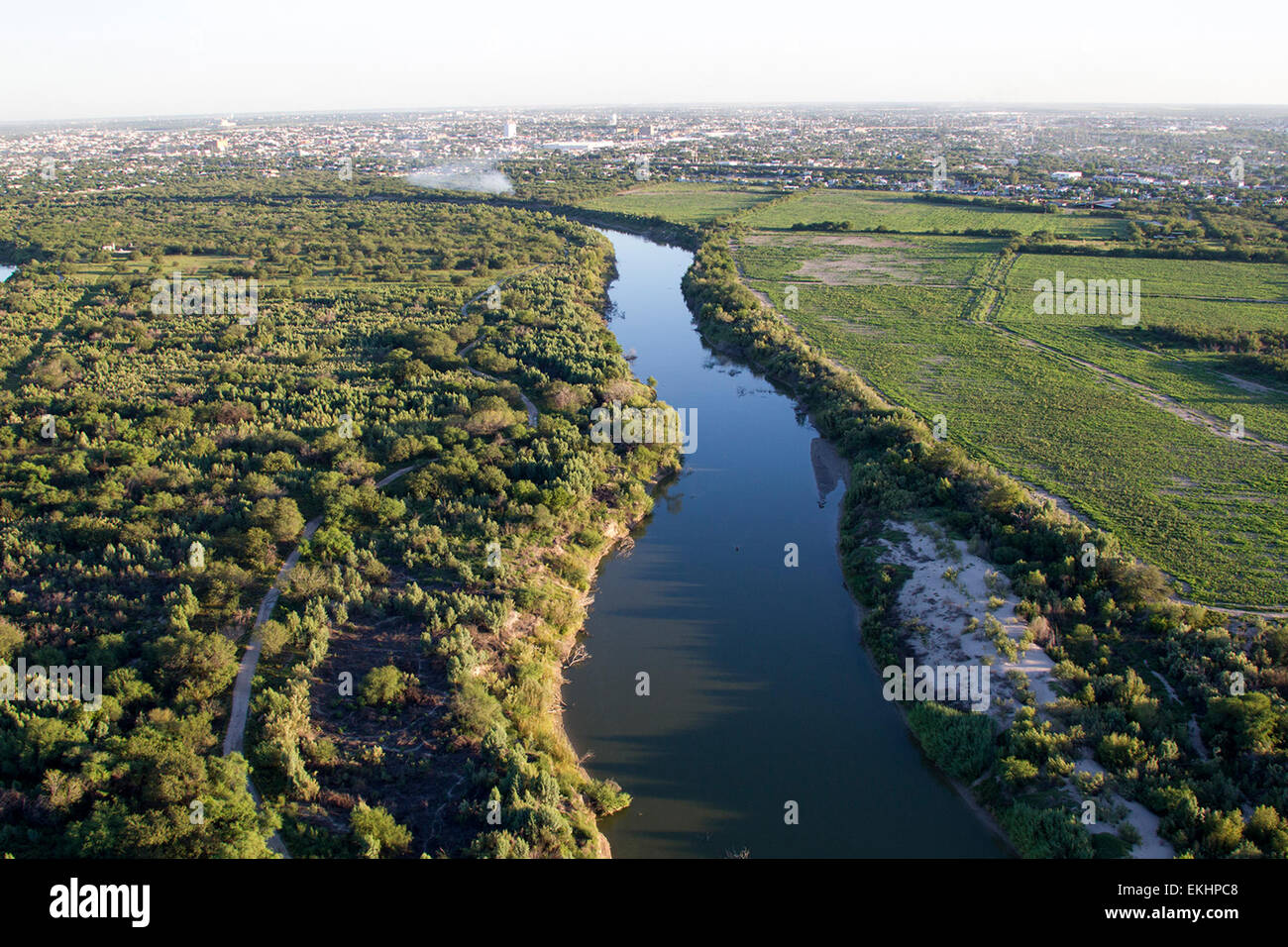 An aerial view of the Rio Grande River border area in South Texas taken ...