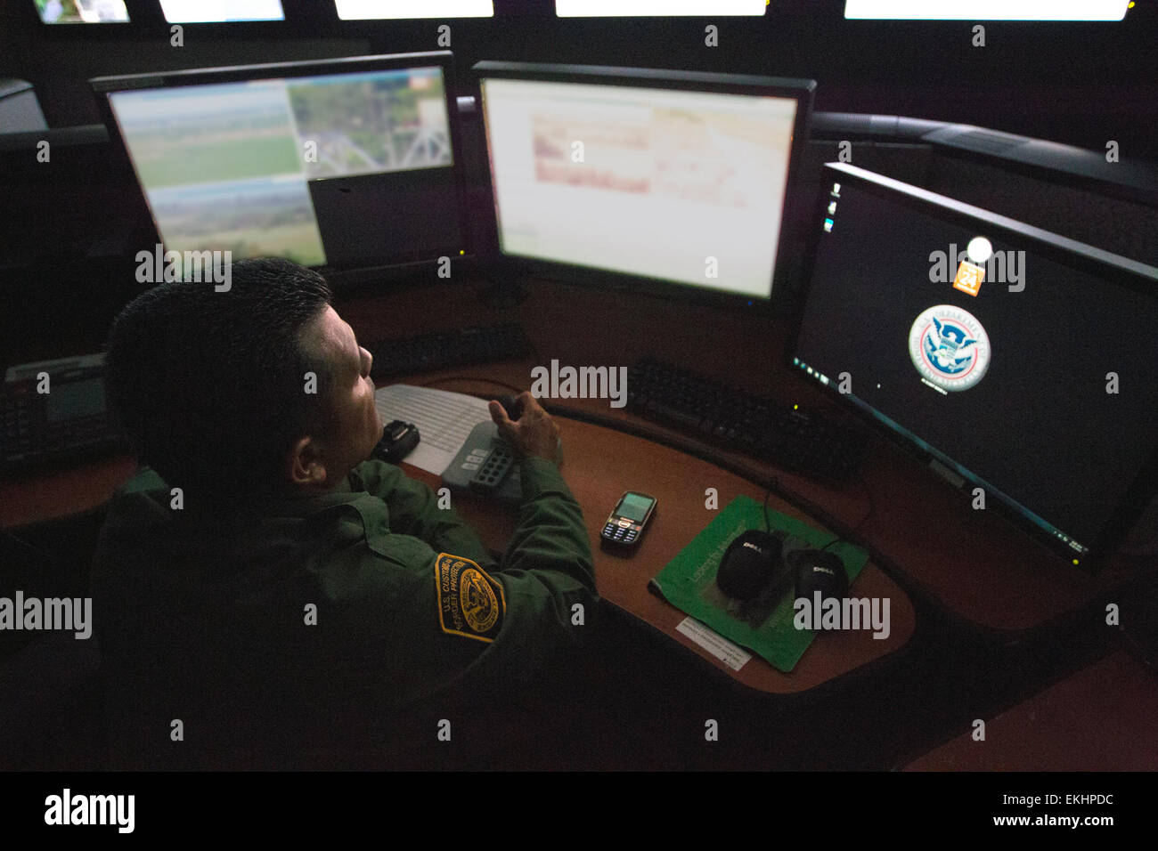 A South Texas Border Patrol agent uses a Remote Surveillance Video (RSV ...