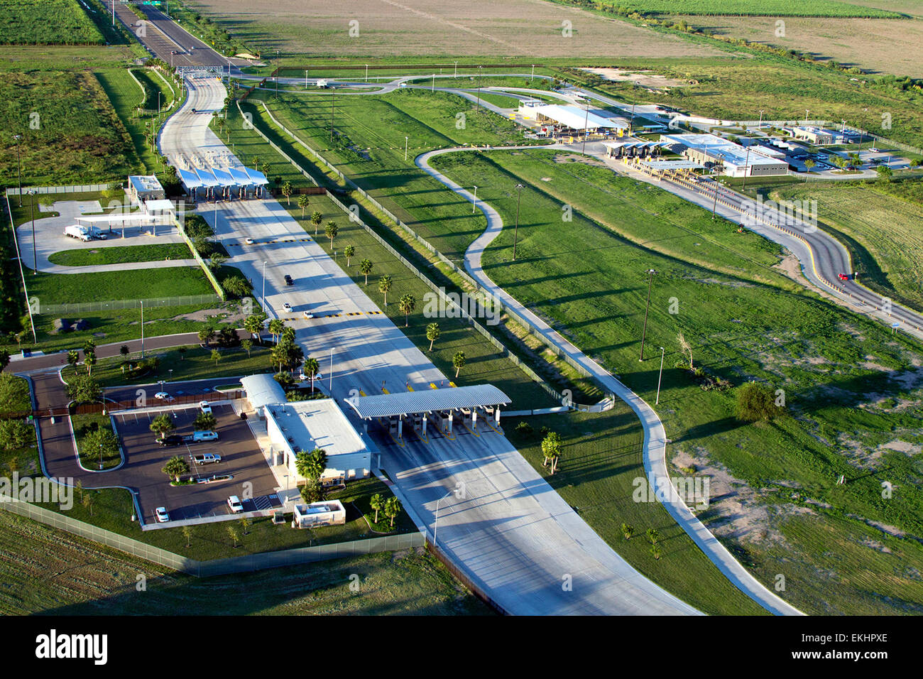 Aerial view of the McAllen, Texas port of entry, located in the Rio ...