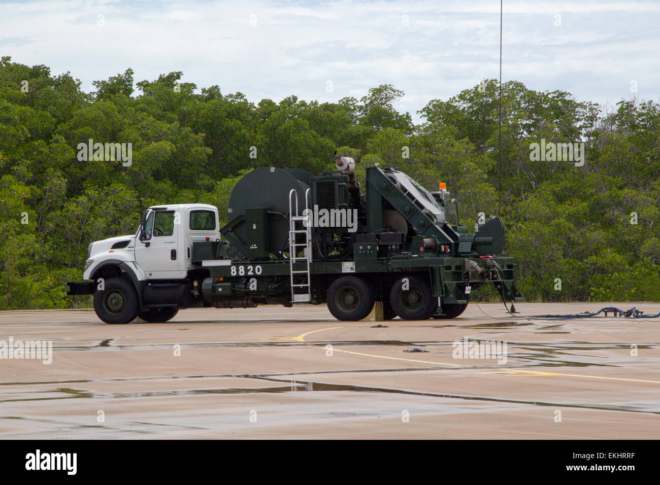 A Tethered Aerostat Radar System (TARS) truck is stationed at its ...