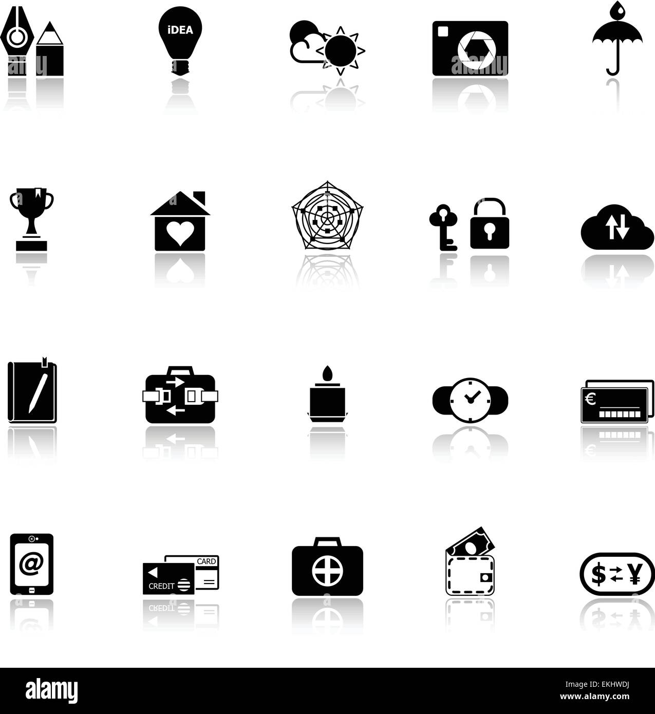 Insurance sign icons with reflect on white background, stock vector ...