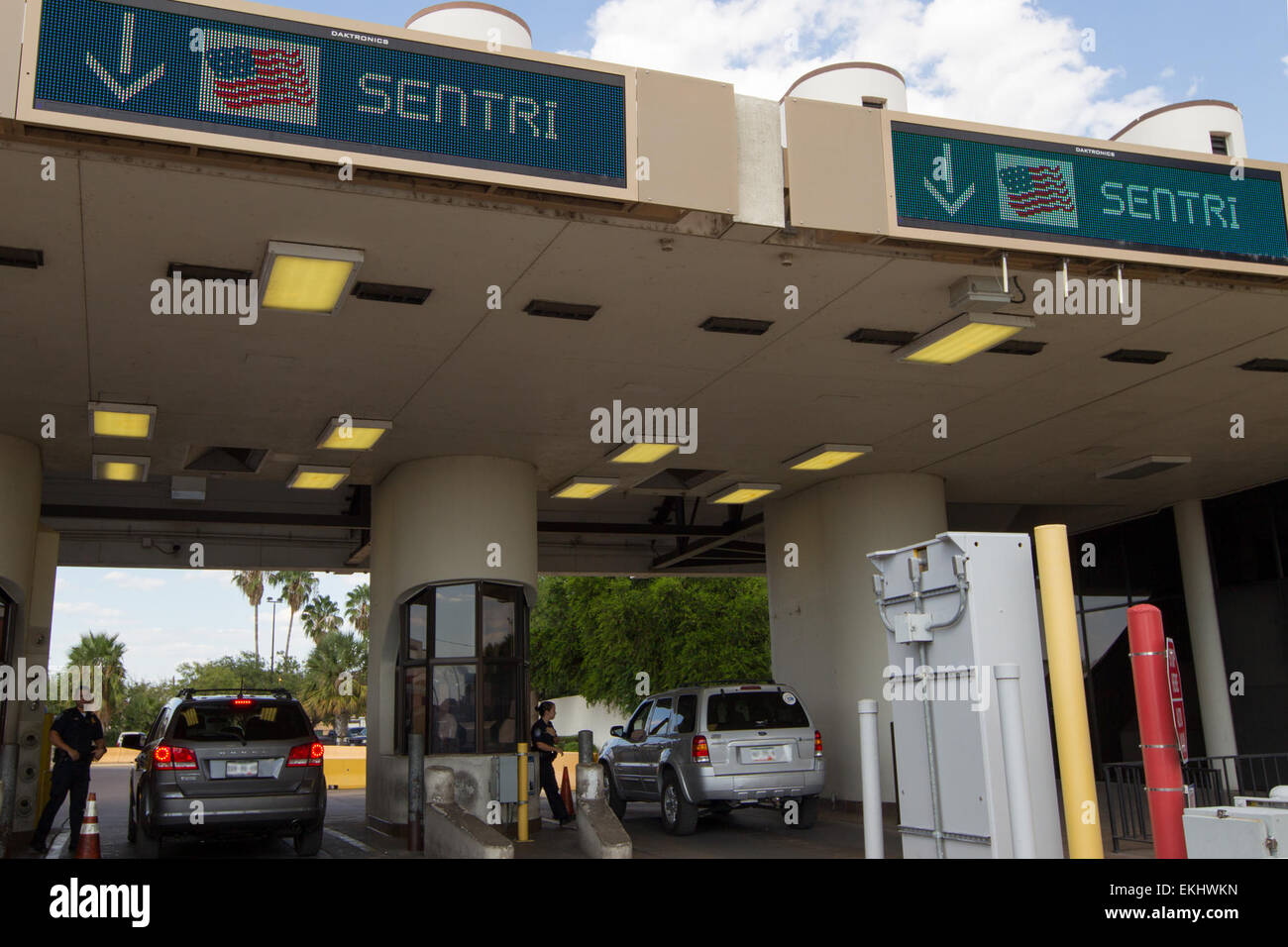 CBP officers at the Juarez Lincoln Bridge in Laredo, Texas, manage ...