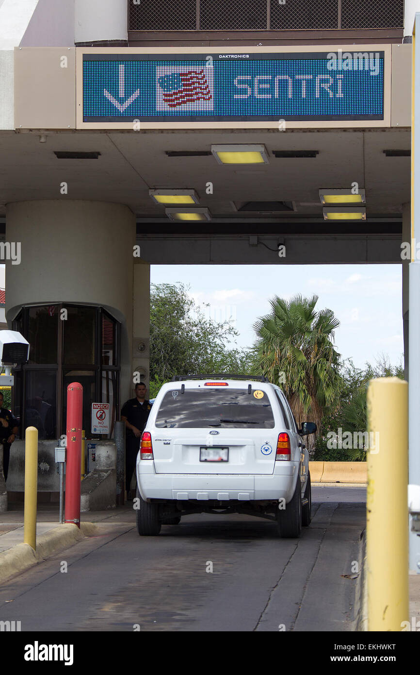 A vehicle passes through the SENTRI lane at the Juarez Lincoln Bridge ...