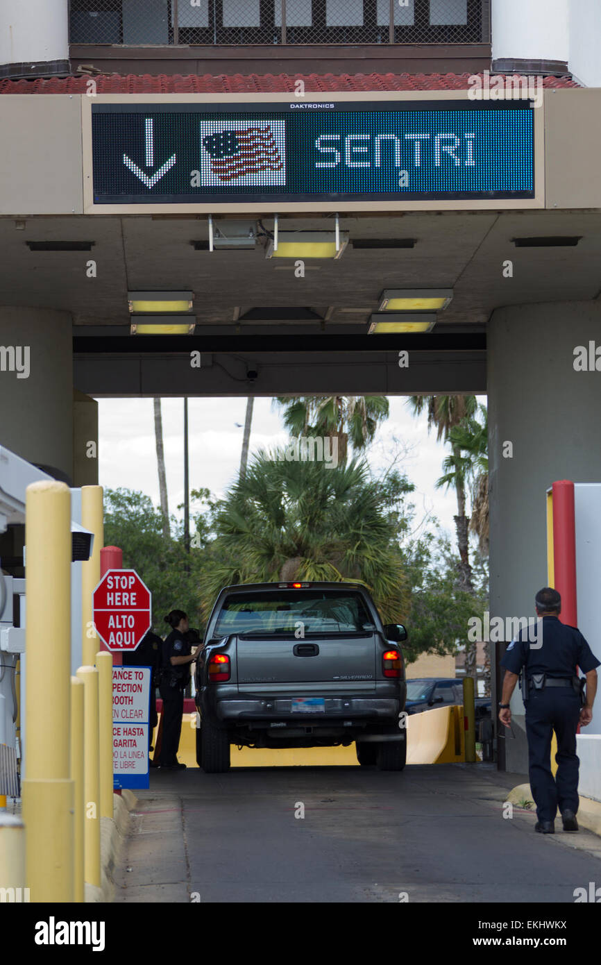 A vehicle passes through the SENTRI lane at the Juarez Lincoln Bridge ...