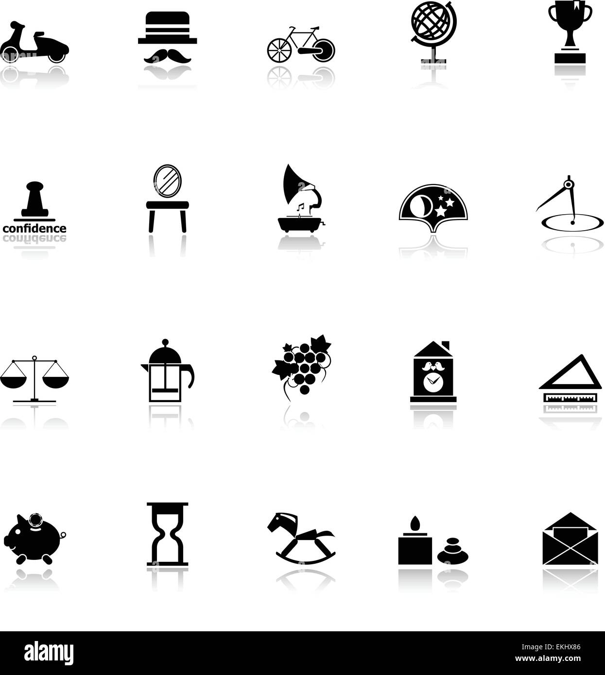 Vintage item icons with reflect on white background, stock vector Stock ...