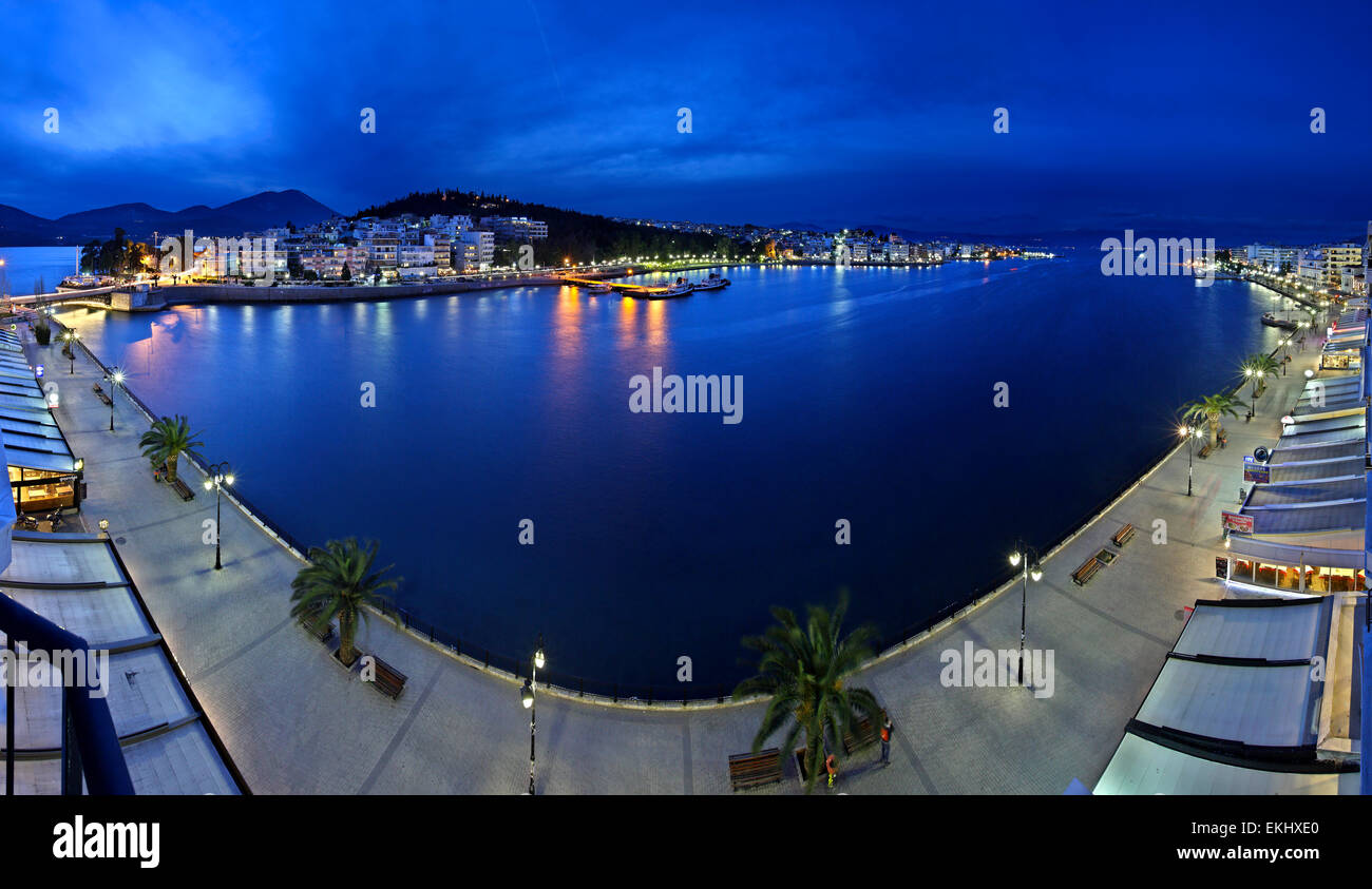 Night view of Chalkis ("Chalkida") town, Evia ("Euboea") island, Greece ...