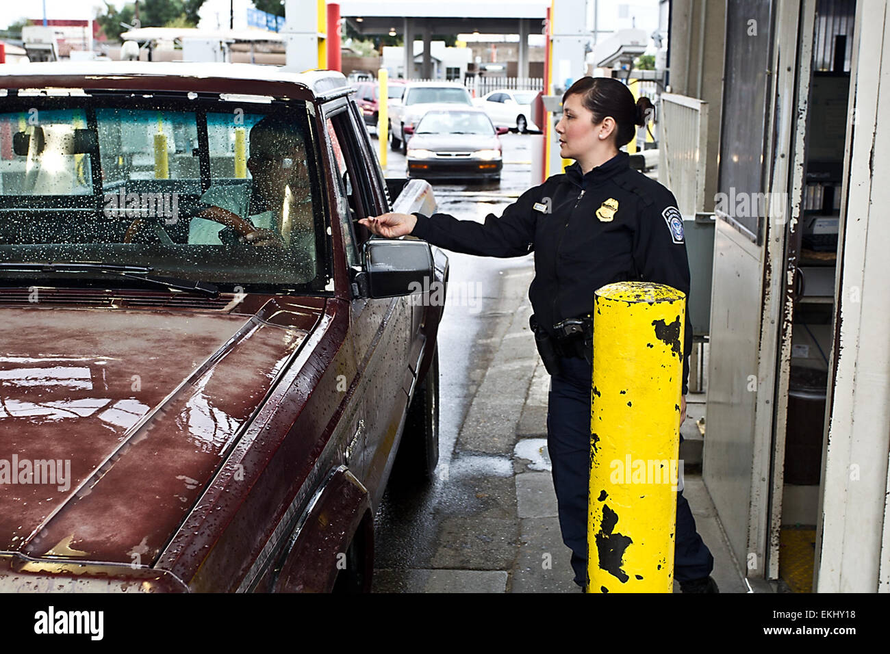 CBP officers conduct vehicle inspections at the San Luis Port of Entry ...