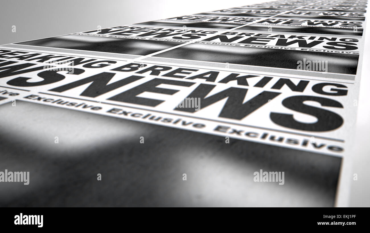 A long row of fthe front page of a newspaper press run with a generic ...