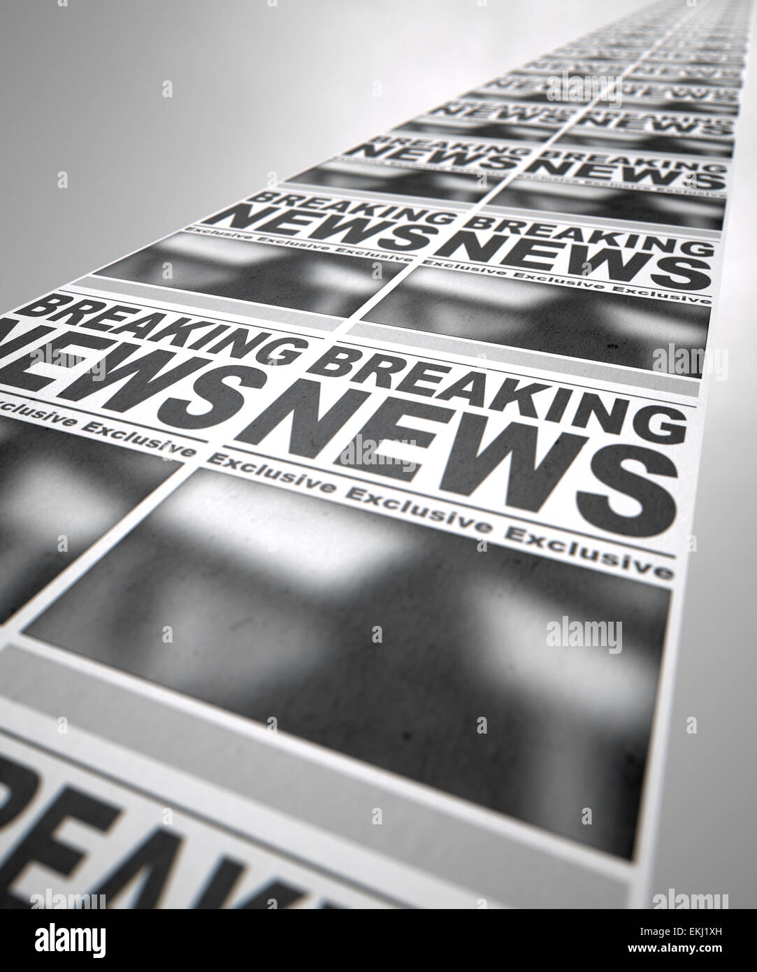 A long row of fthe front page of a newspaper press run with a generic ...