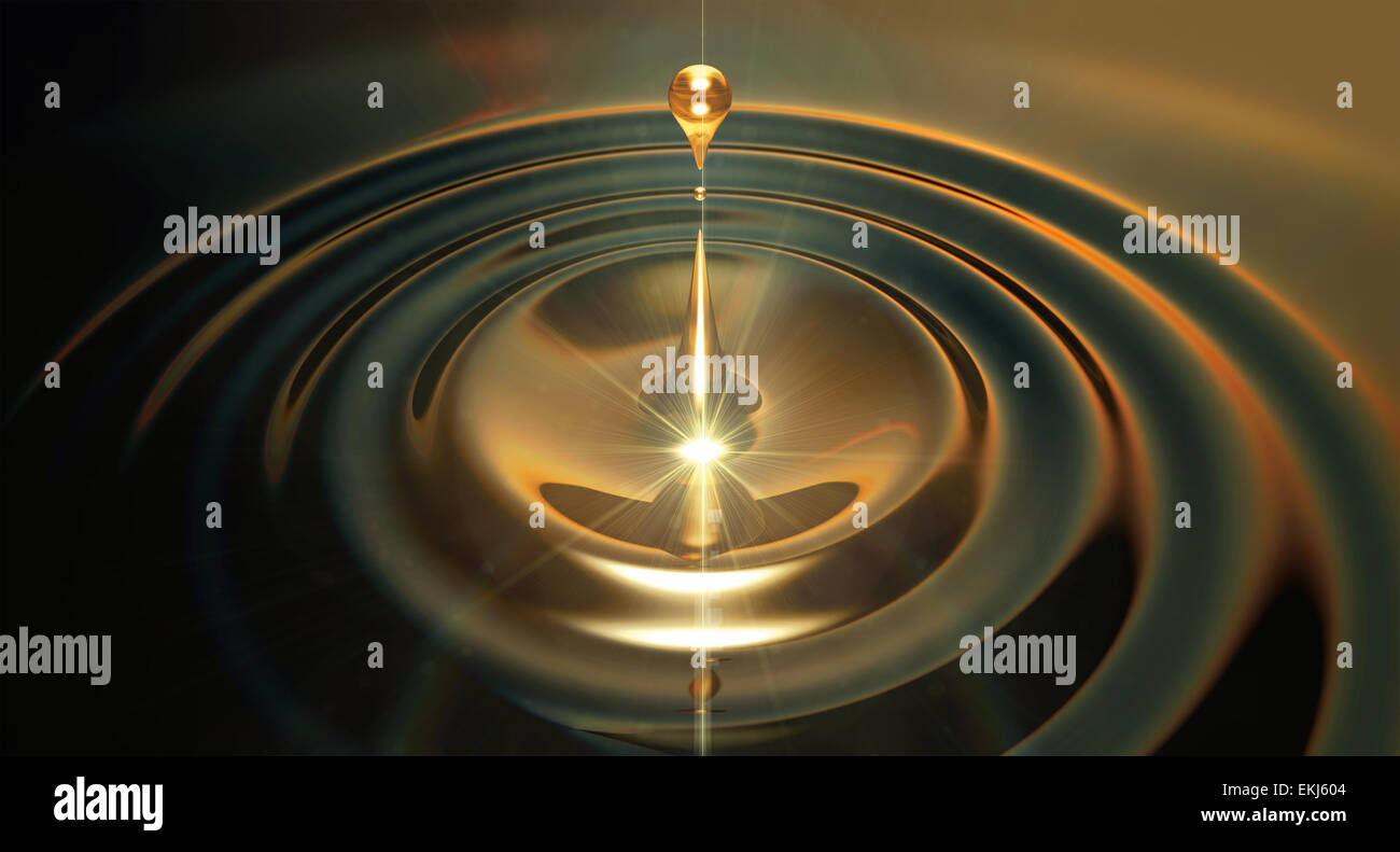 An extreme close up of a drop of oil creating ripples on an isolated ...