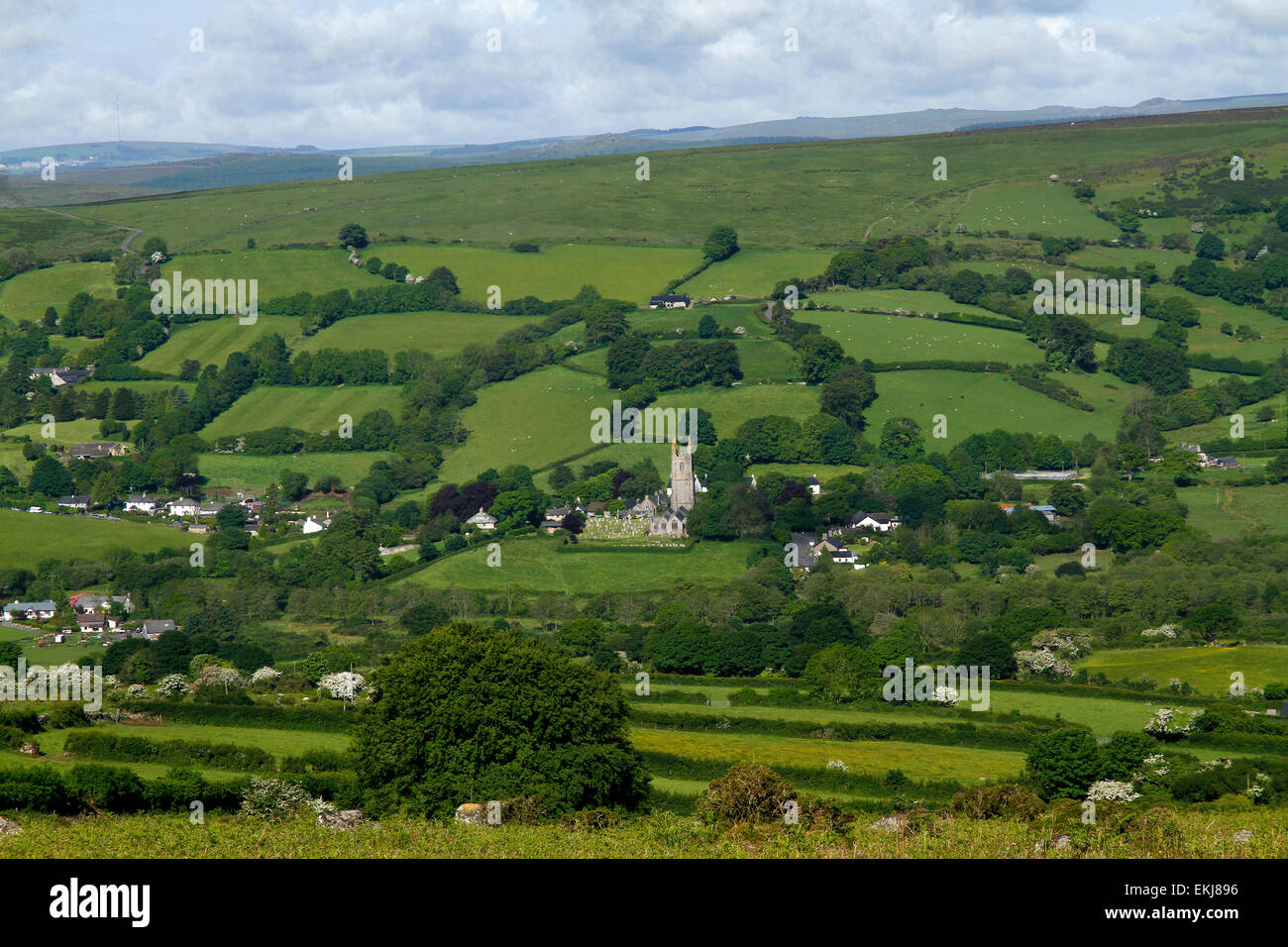 Widecombe-in-the-Moor village & the church Dartmoor National park Devon ...