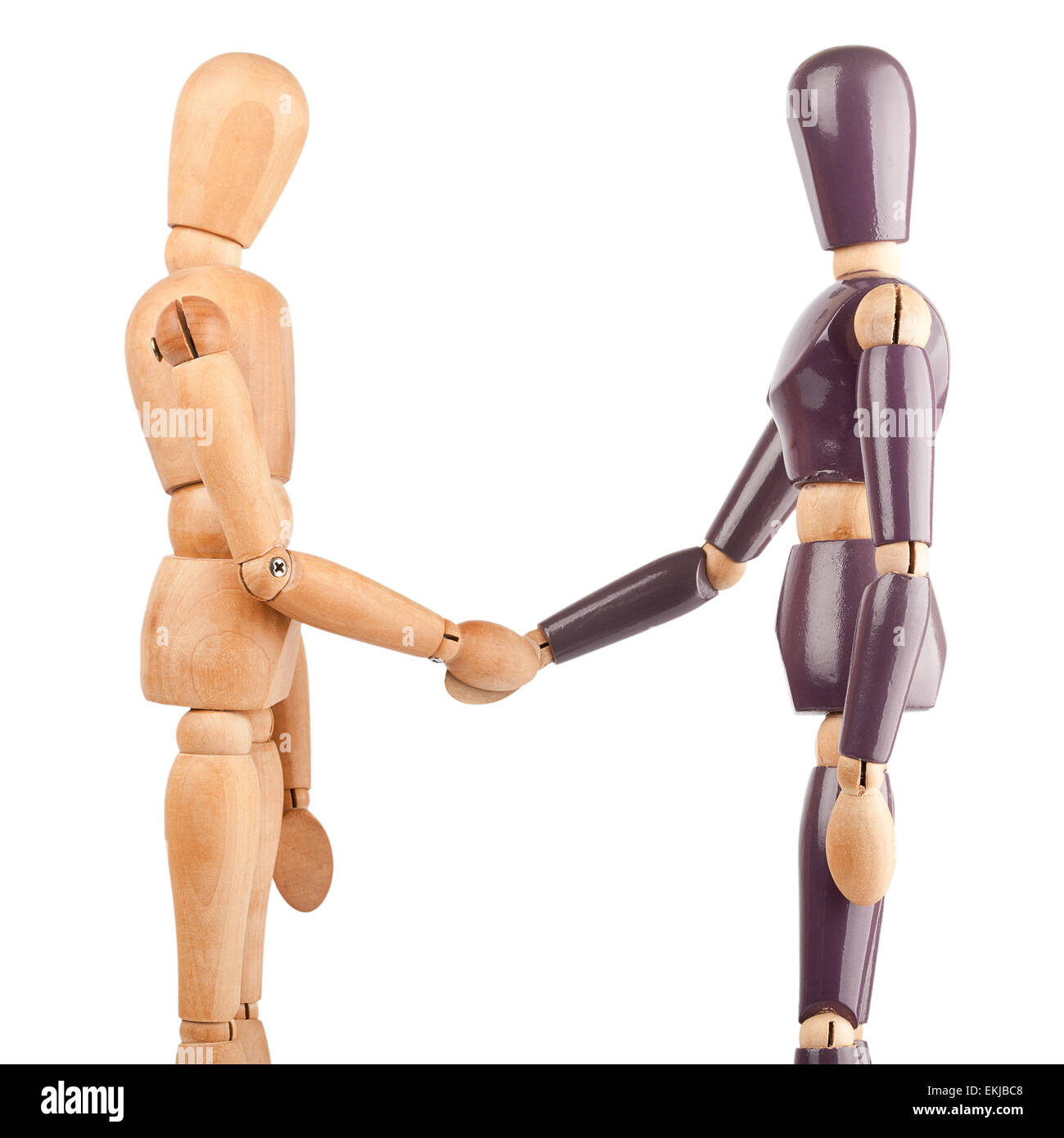 Wooden dummies shaking hands isolated on a white background Stock Photo ...