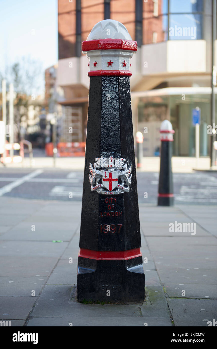 LONDON, UK - APRIL 06: Black City of London bollard featuring its coat ...