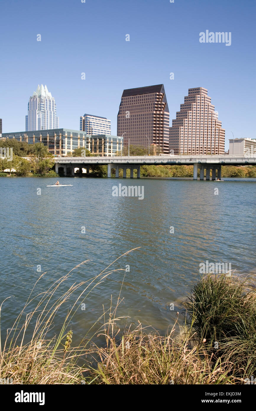 A view across the Colorado River of the Austin skyline from Auditorium ...