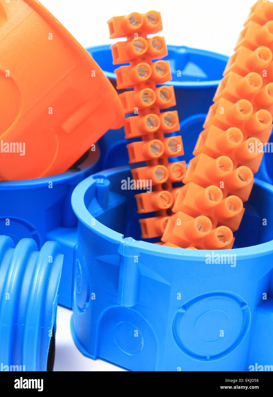 Orange and blue electrical boxes and components for use in electrical ...