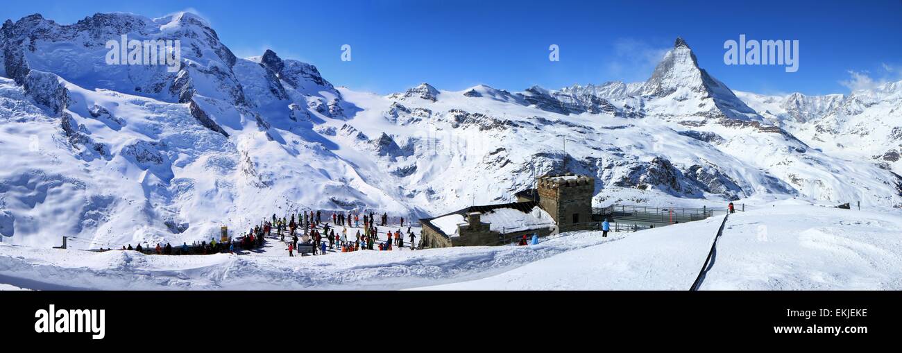 Panoramic view of Matterhorn view from Zermatt, Alps, Switzerland Stock ...