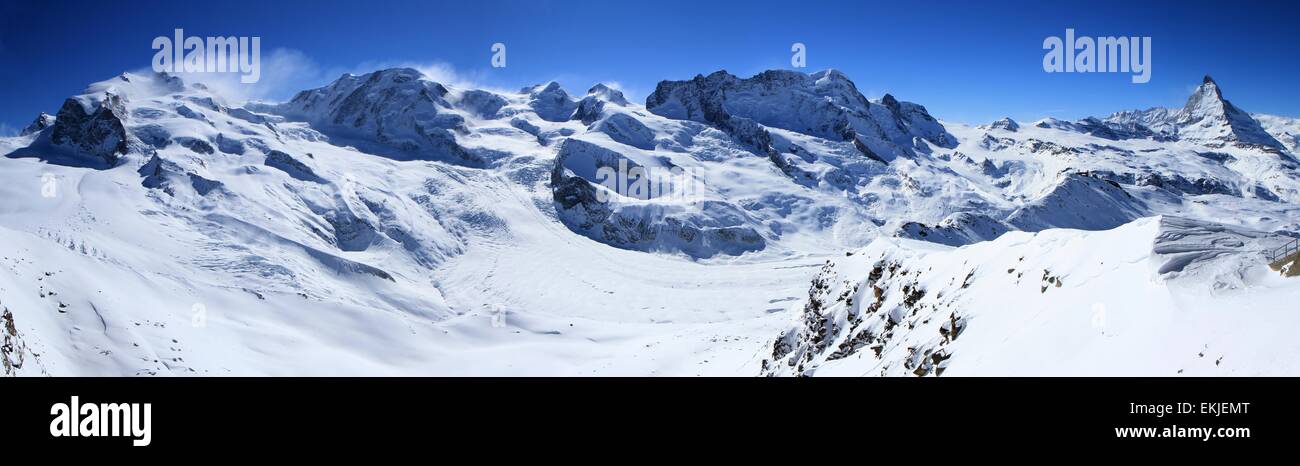 Panoramic view of Matterhorn view from Zermatt, Alps, Switzerland Stock ...
