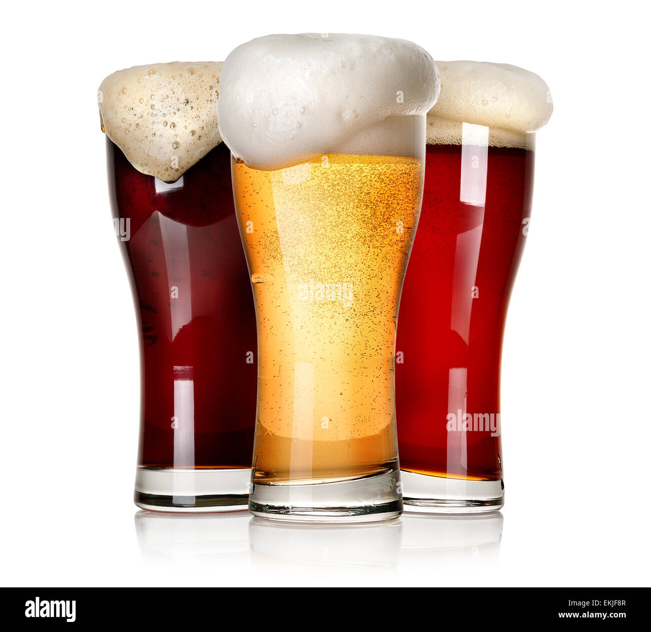Three sorts of beer isolated on a white background Stock Photo - Alamy