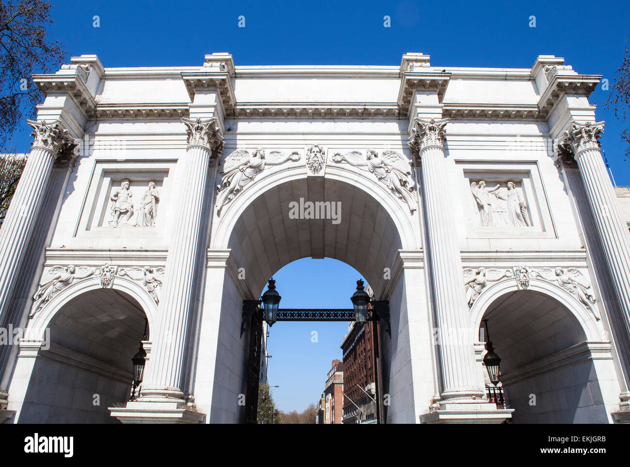Looking up at the magnificent Marble Arch in London Stock Photo - Alamy