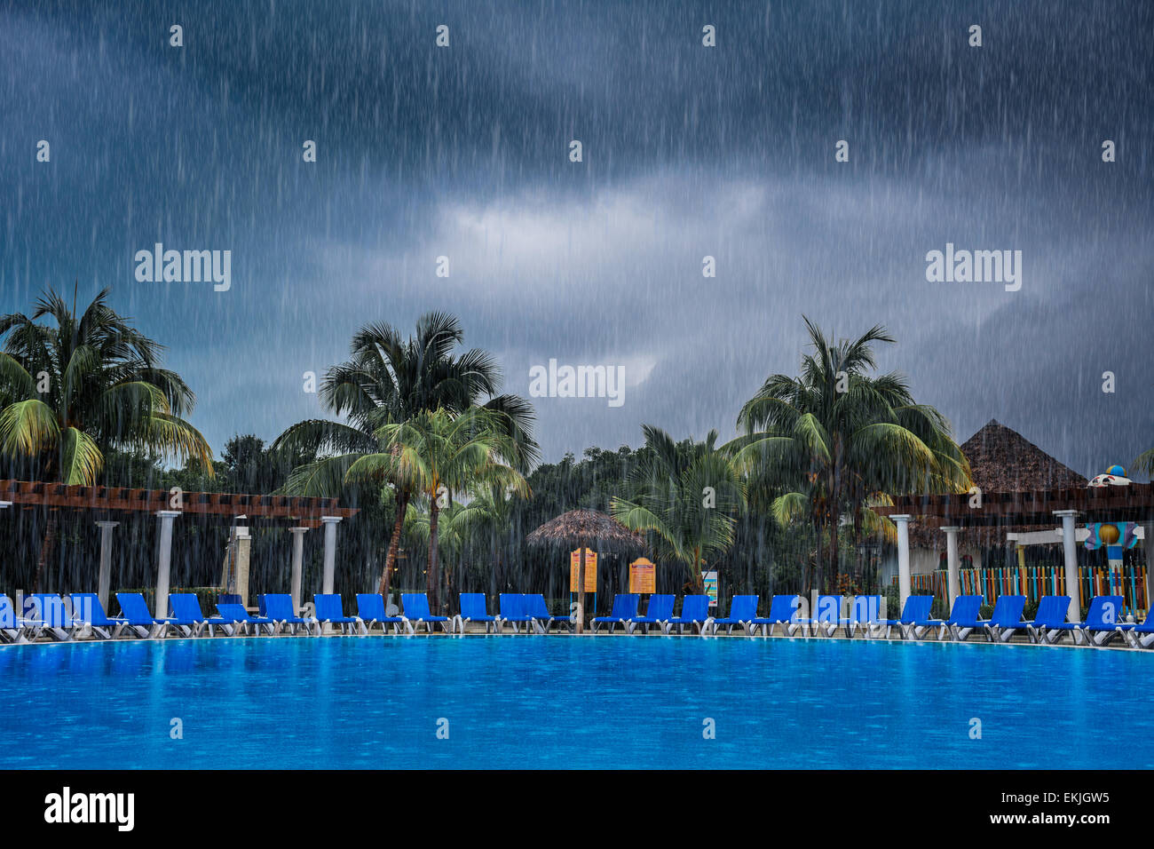Bad Weather During Vacation at the Pool of a Beautiful Resort Stock ...