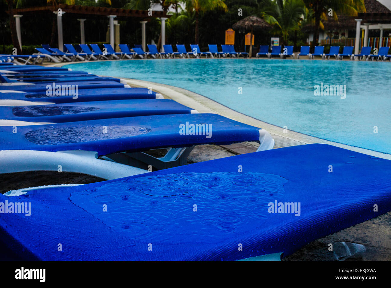 Bad Weather During Vacation at the Pool of a Beautiful Resort Stock ...