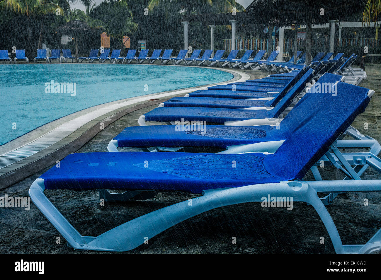 Bad Weather During Vacation at the Pool of a Beautiful Resort Stock ...