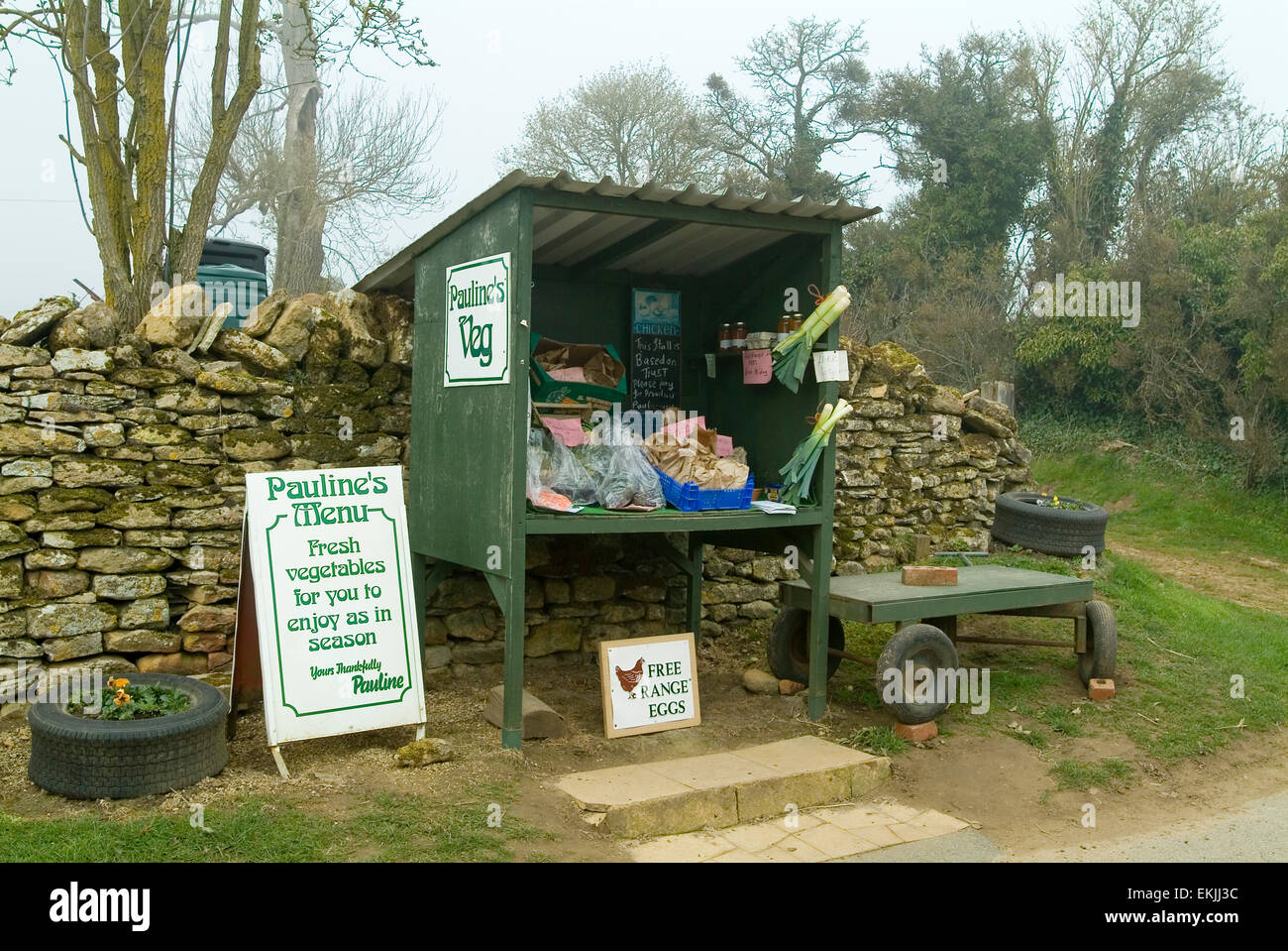 Farmyard sale with fresh vegs cotswolds england UK europe Stock Photo ...