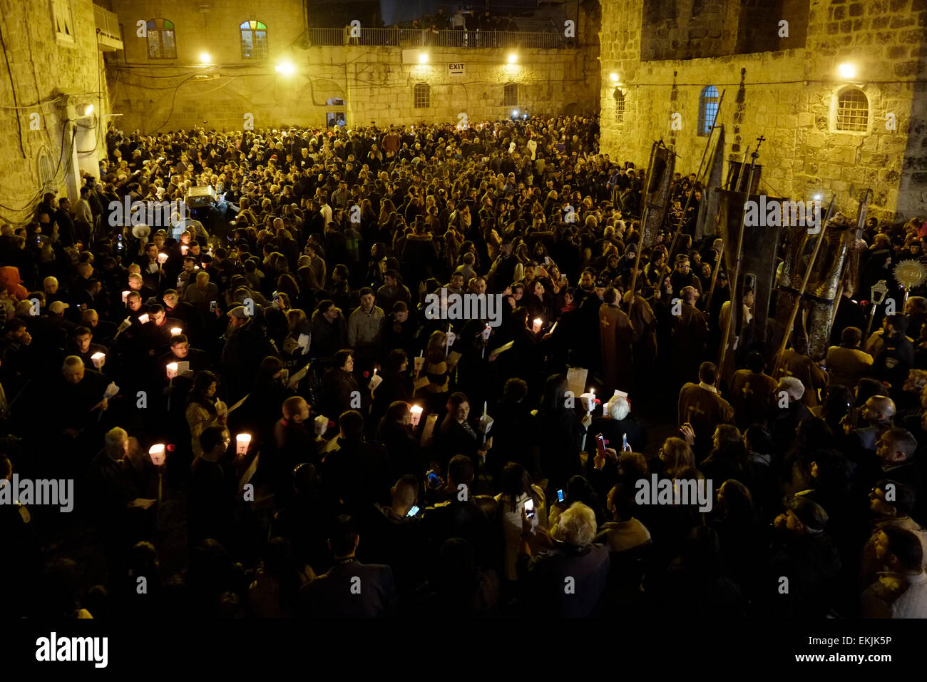 Members of the Arab Orthodox Christian community surrounding the parvis ...